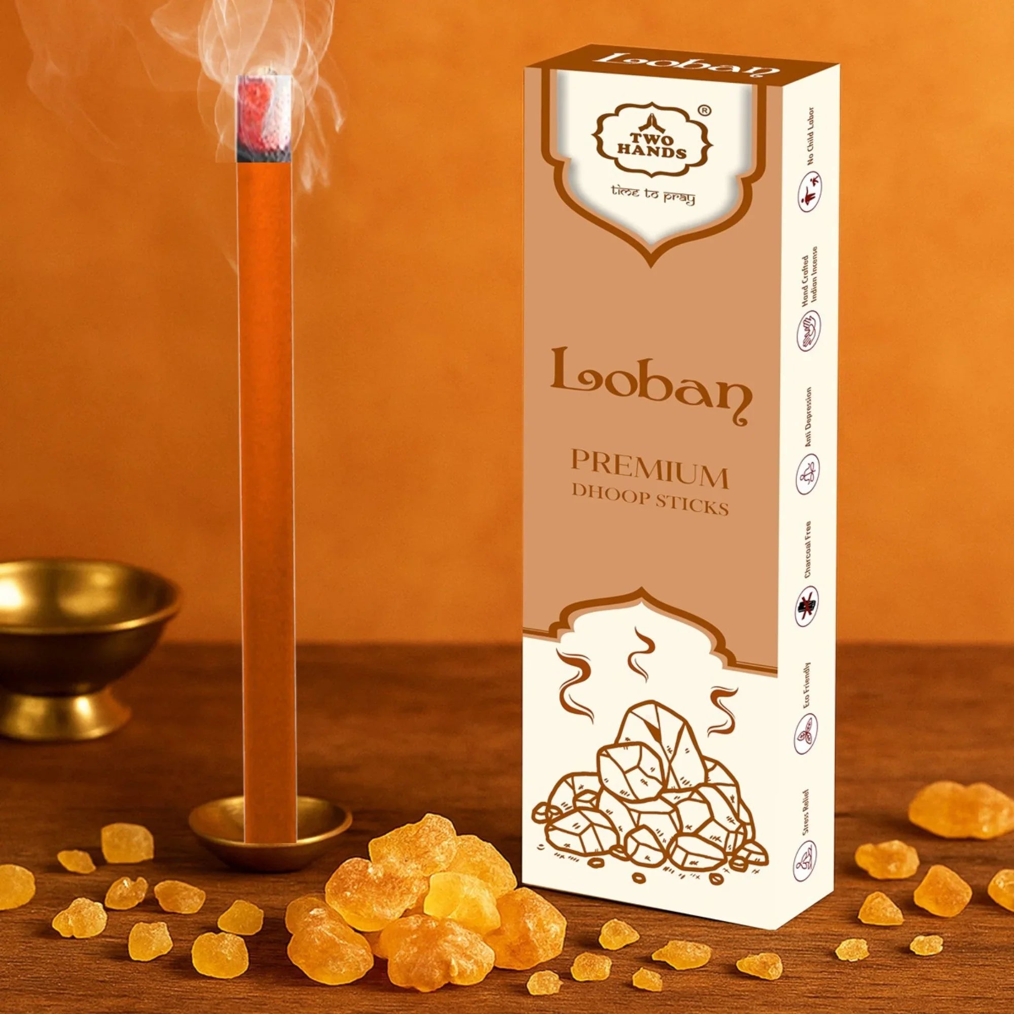 TwoHands Premium Bambooless Loban Dhoop Sticks: Sacred Temple Aroma